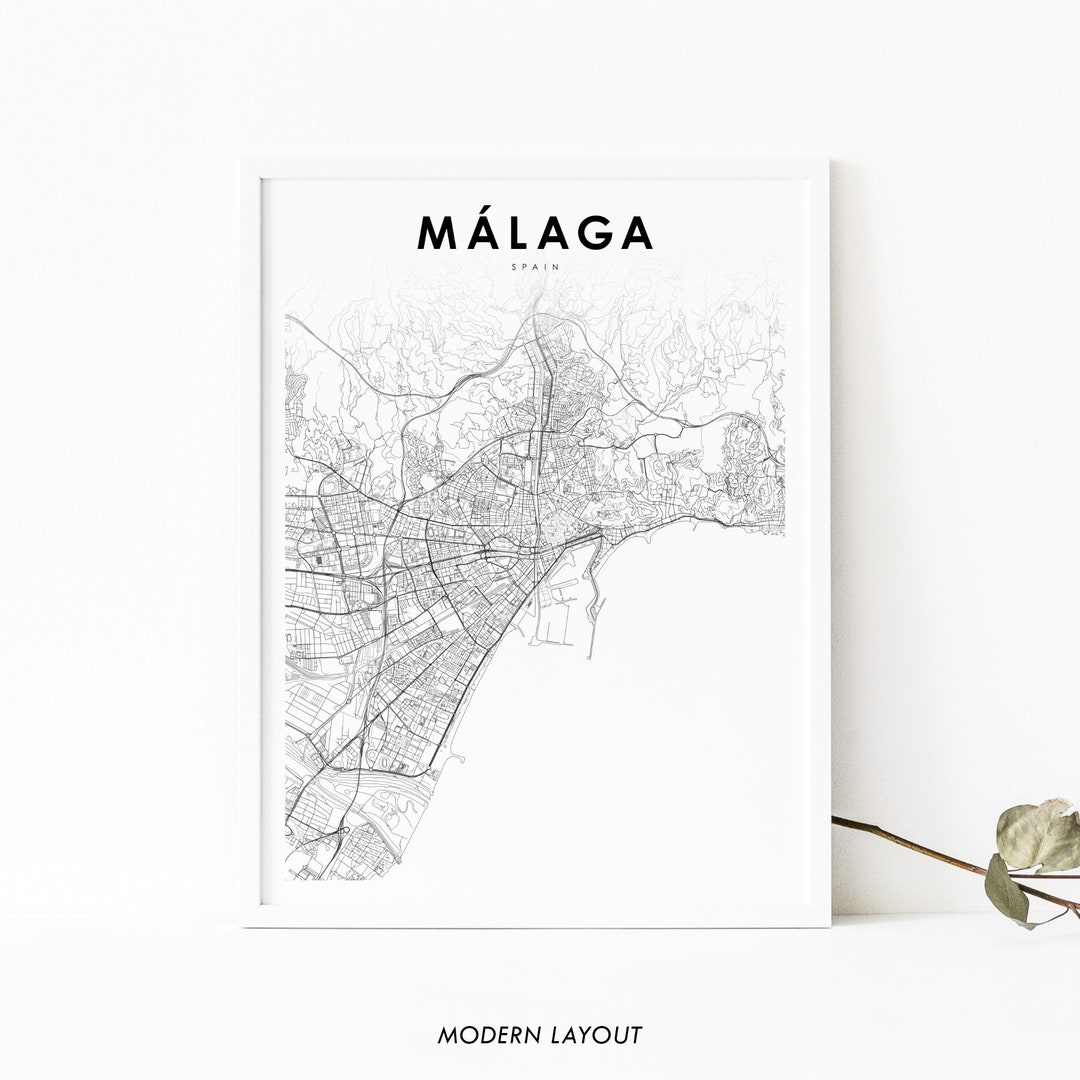 Malaga Spain Map Print, Málaga Map Art Poster, City Street Road Map ...