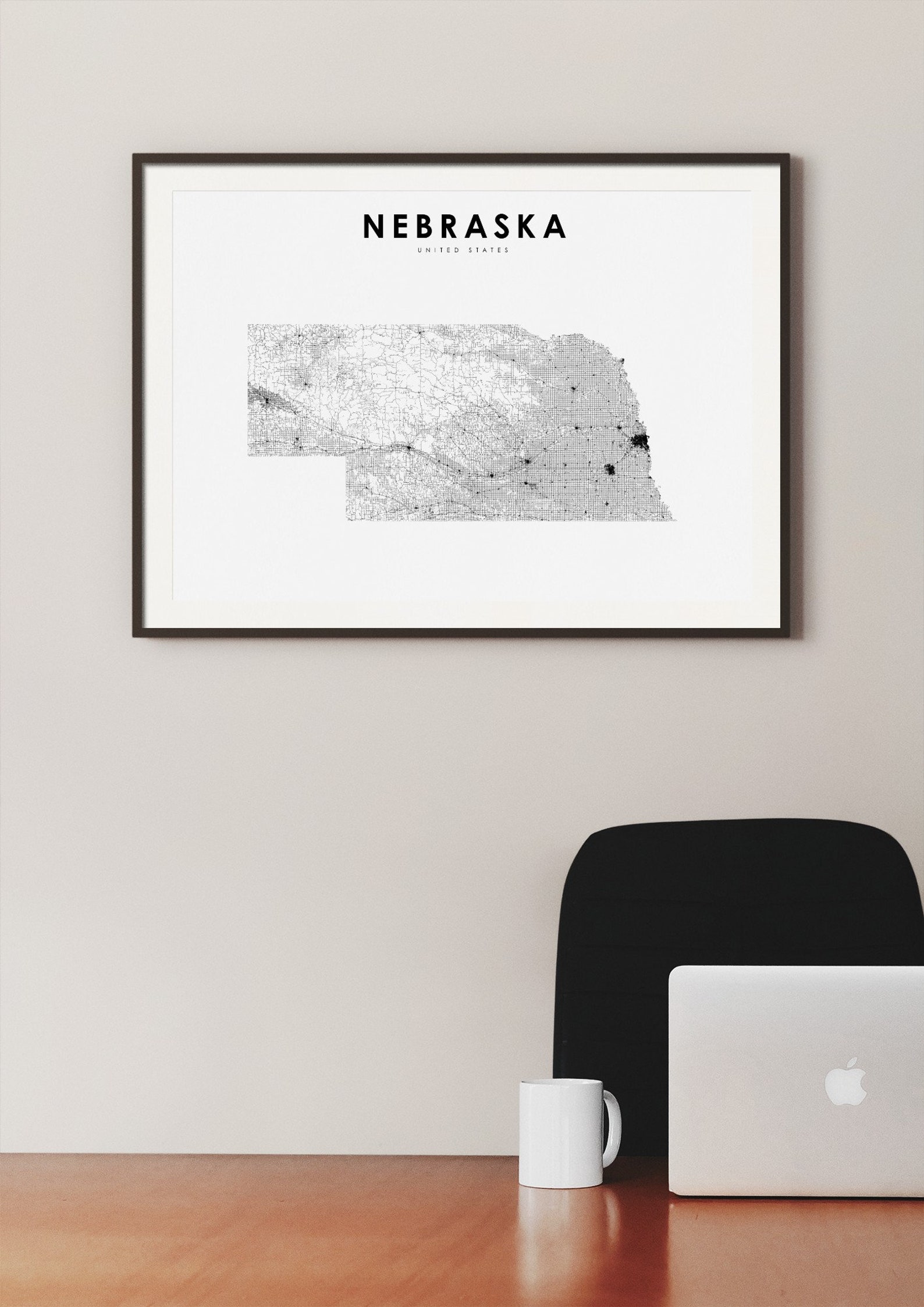 Nebraska Map Print, State Road Map Print, NE USA United States Map Art ...