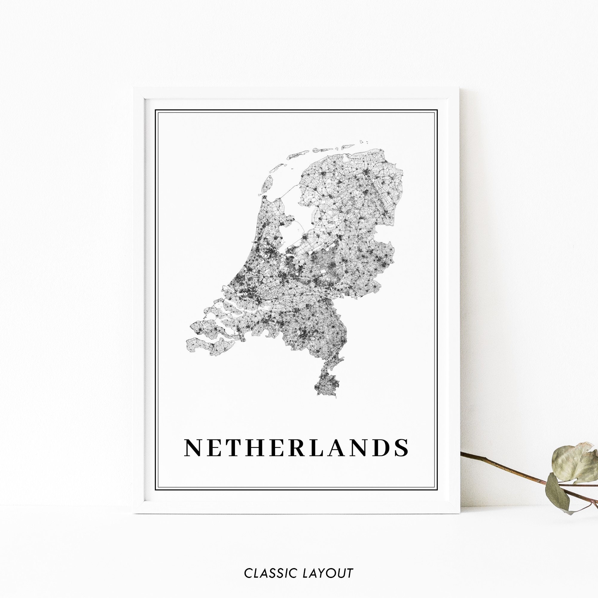 Netherlands Map Print, Country Road Map Art Poster, Nederland Holland ...
