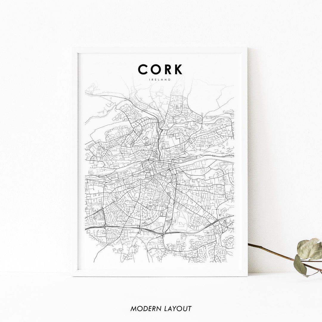 Cork Ireland Map Print, Map Art Poster, Corcaigh Munster, City Street ...