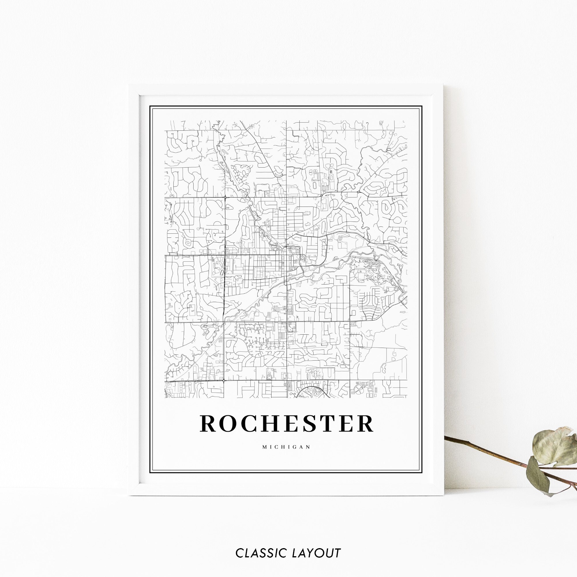 Rochester MI Map Print Michigan USA Map Art Poster City - Etsy