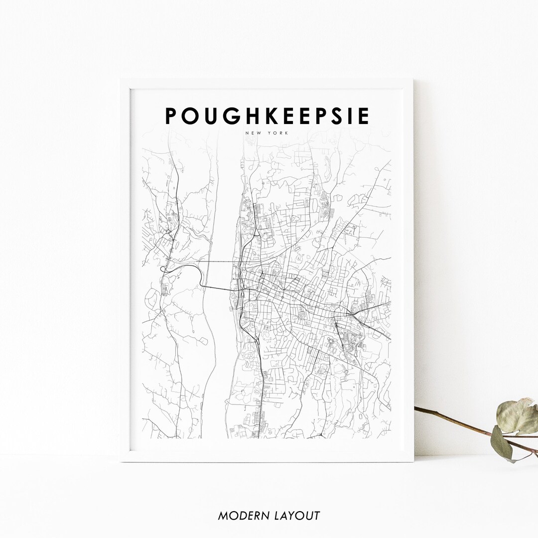 Poughkeepsie NY Map Print, New York USA Map Art Poster, Dutchess County ...