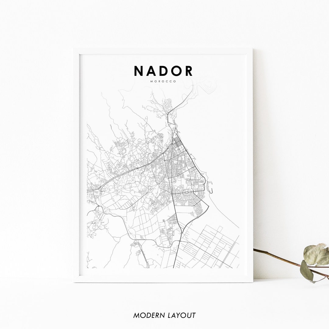 Nador Morocco Map Print, Ennaḍor Rif Map Art Poster, City Street Road ...
