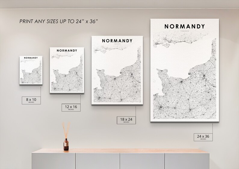 Normandy France Map Print, Map Art Poster, Normandie Française, City ...