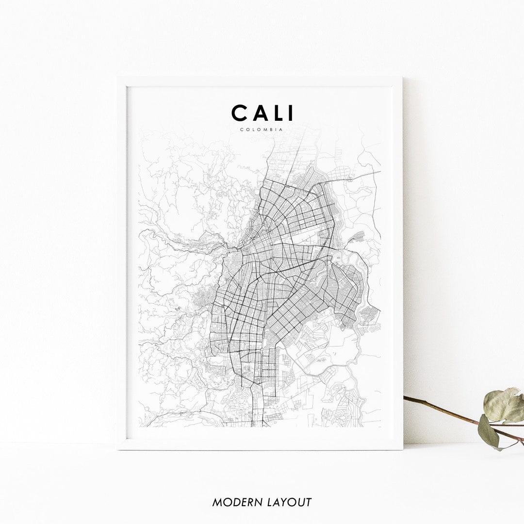 Impresión de mapas de Cali Colombia, cartel de arte de mapas, Santiago ...
