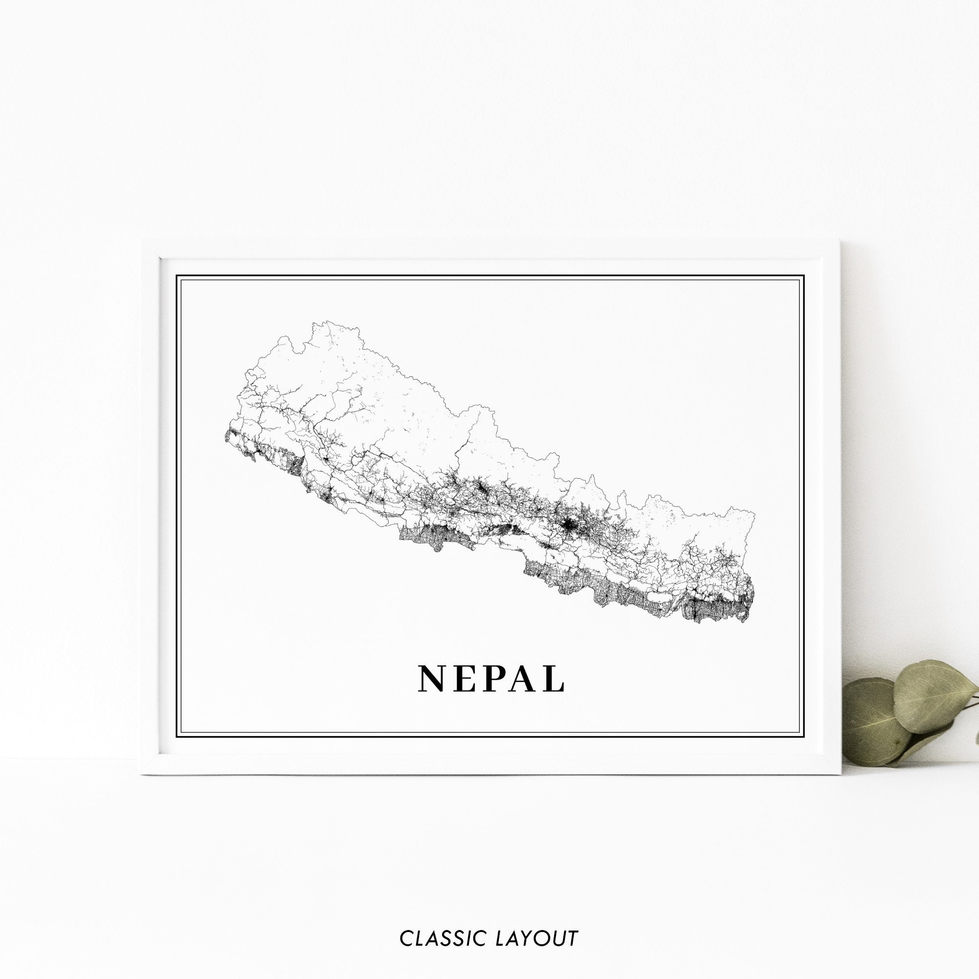 Nepal Map Print, Country Road Map Poster, Kathmandu Nepāl Map Art ...