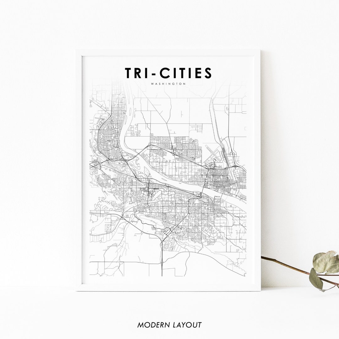 The Tri-cities WA Map Print, Washington USA Map Art Poster, City Street ...