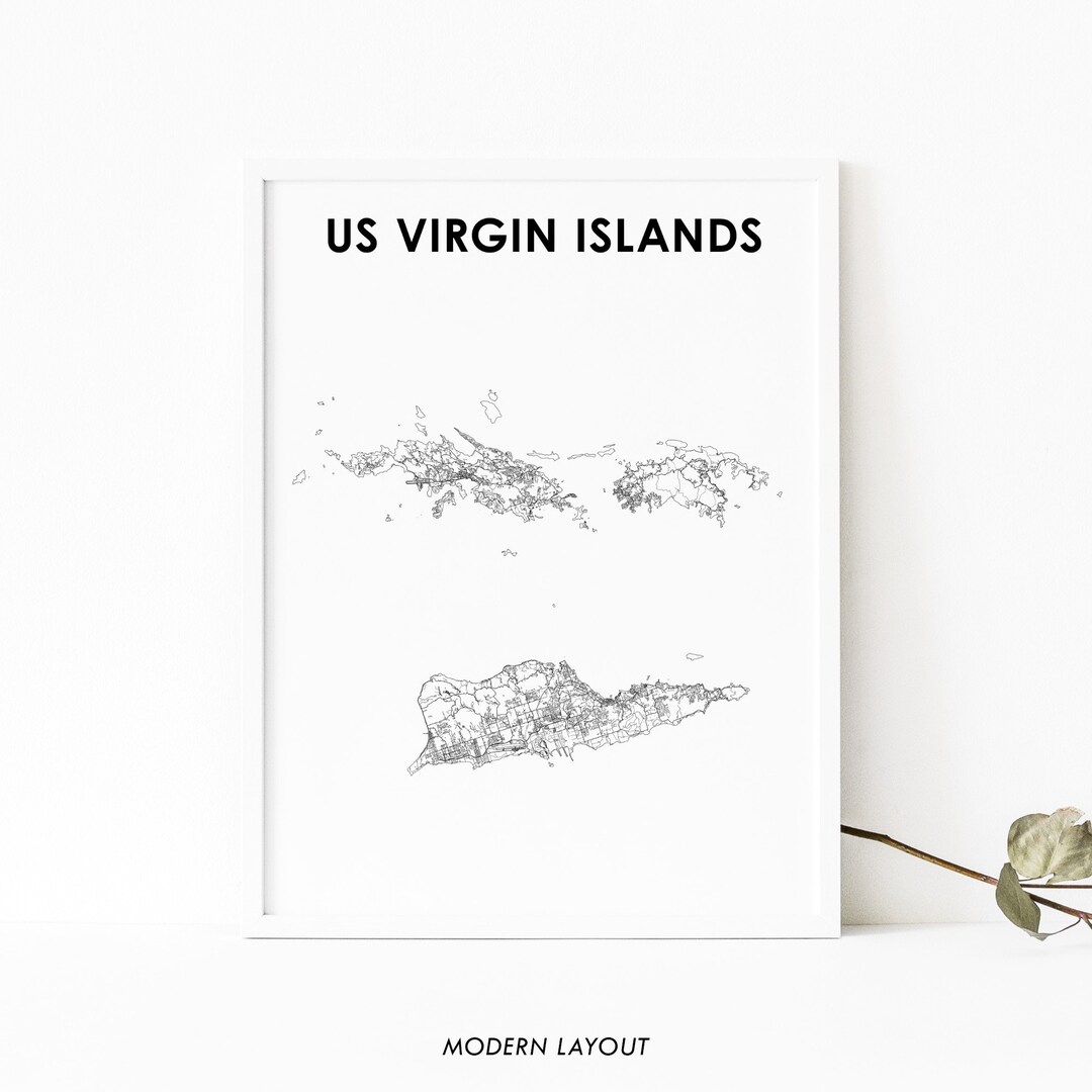 US Virgin Islands Map Print, USVI Road Map Poster, St. Thomas, St ...