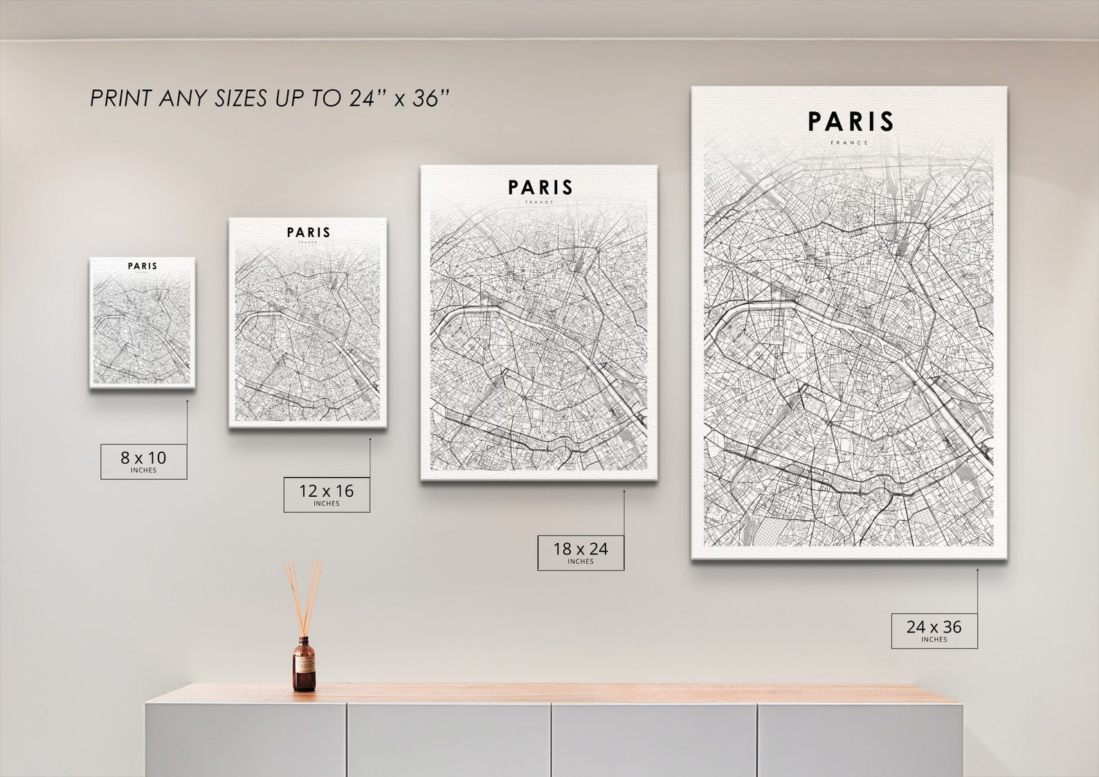 Downtown Paris France Map Print Map Art Poster | Etsy