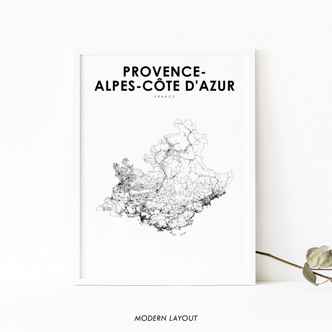 Provence-alpes-côte D'azur France Map Print, PACA Road Map Art Poster ...