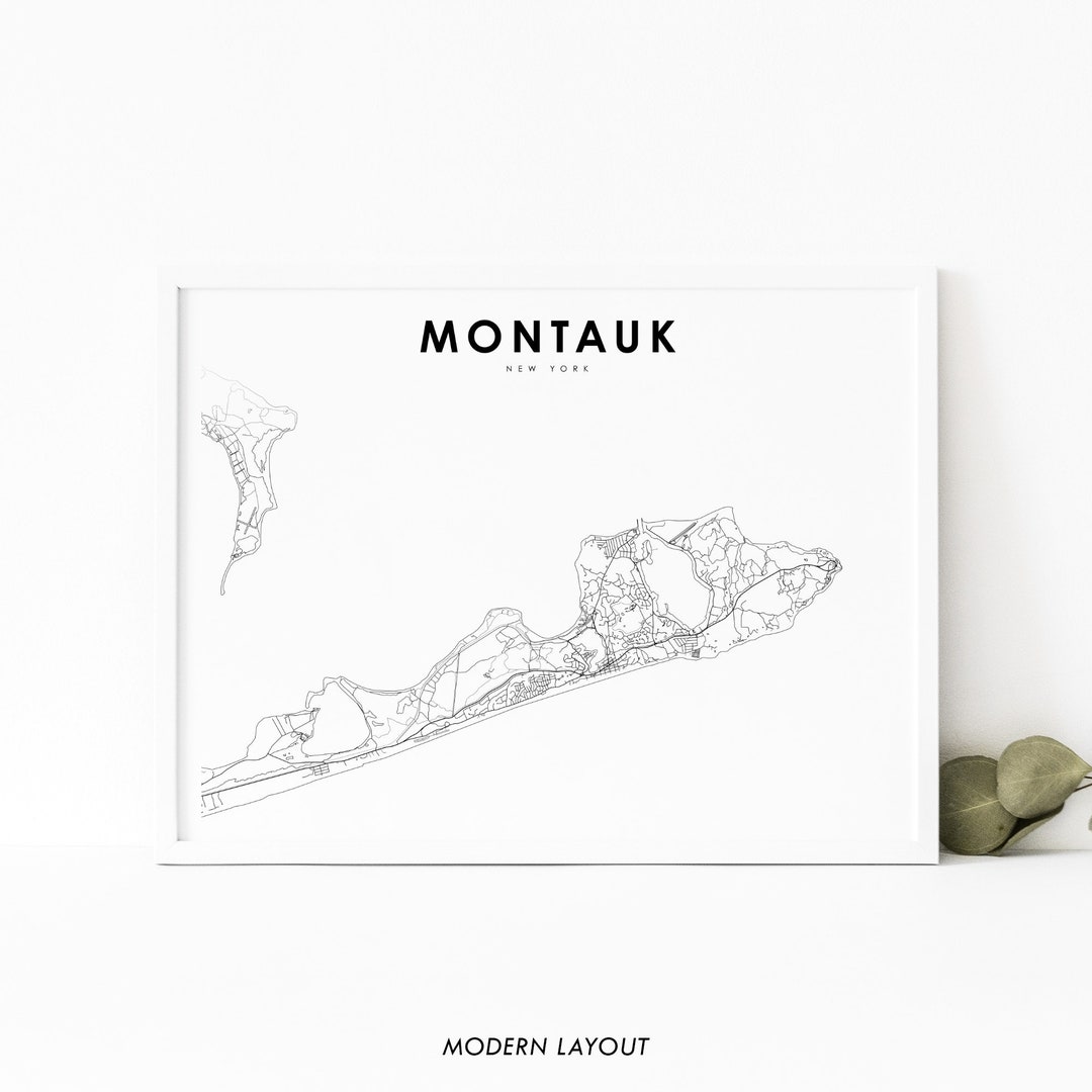 Montauk NY Map Print, New York NY USA Map Art Poster, City Street Road ...