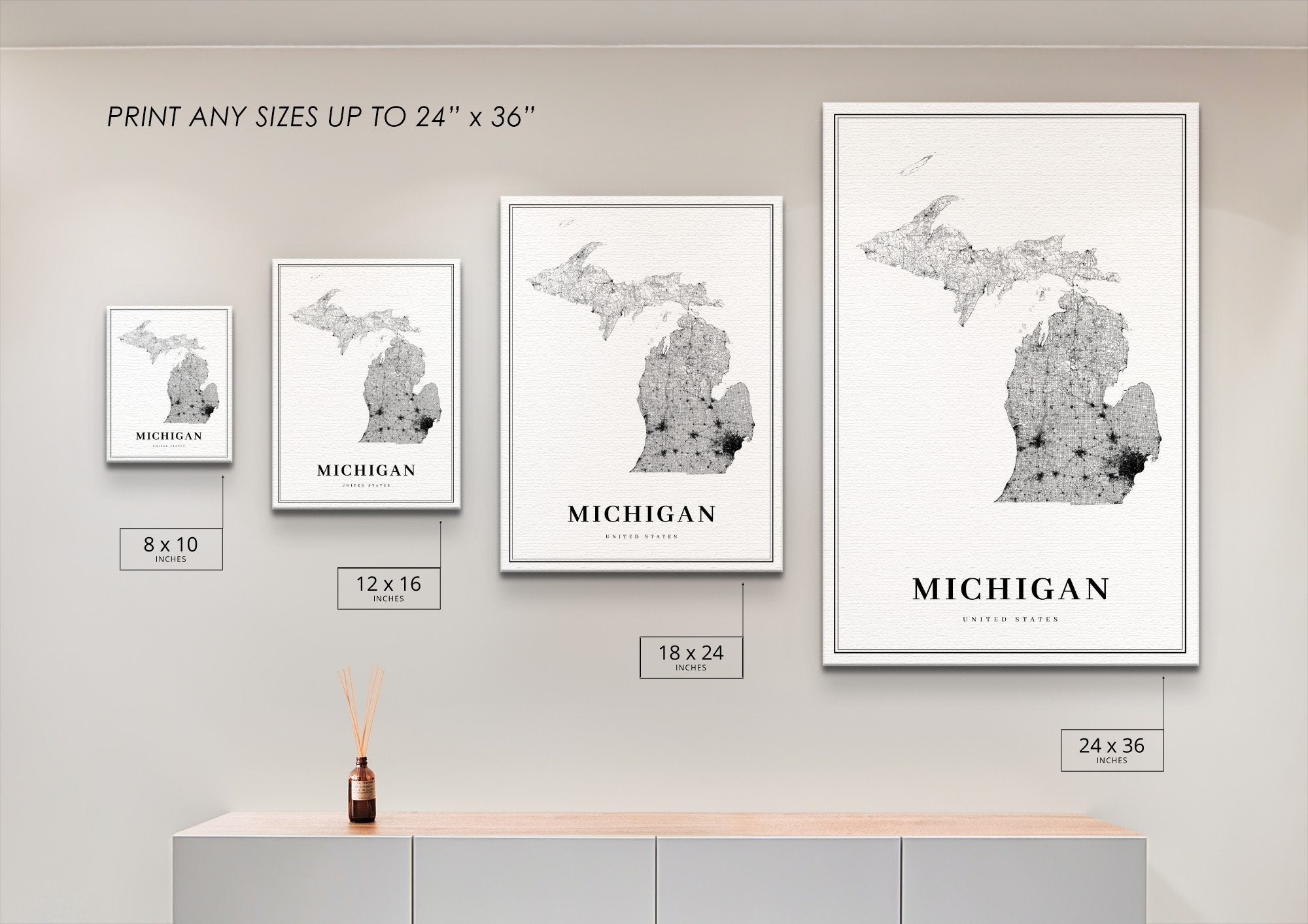 Michigan Map Print State Road Map Print MI USA United States | Etsy