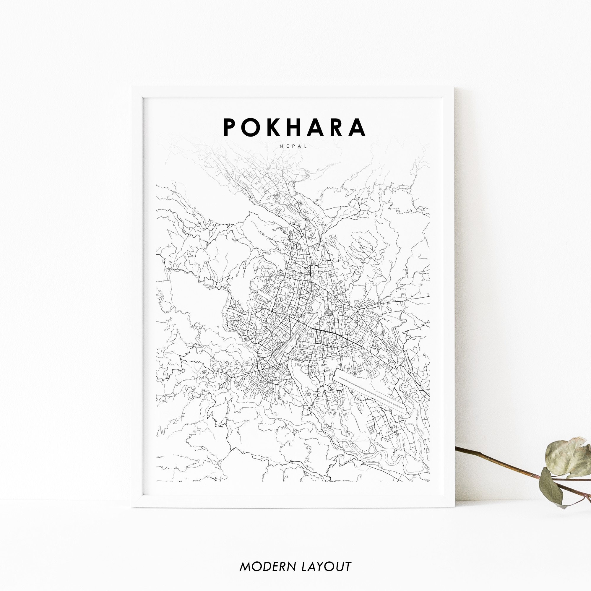 Pokhara Nepal Map Print, Map Art Poster, Gandaki Pradesh, City Street ...