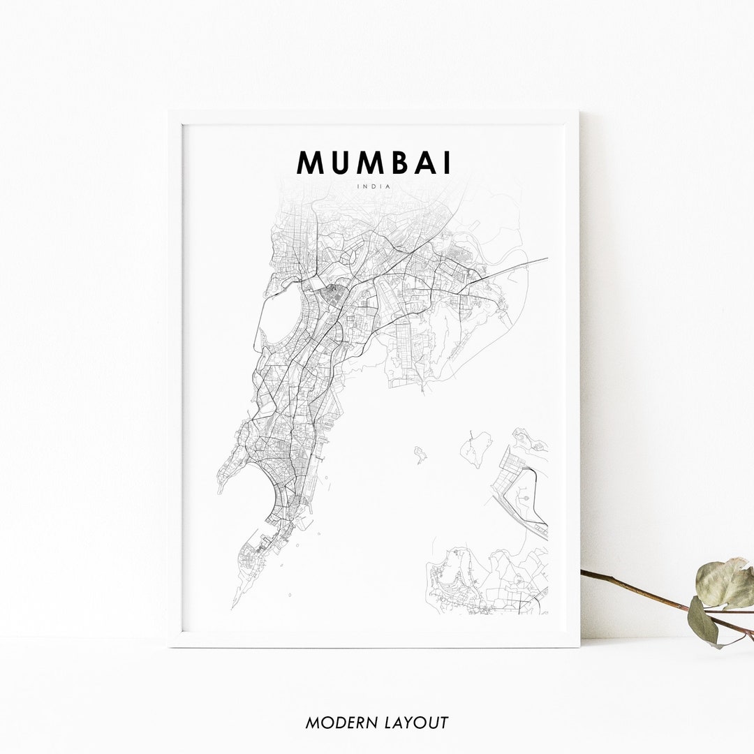 Mumbai India Map Print, Map Art Poster, Bombay Maharashtra, City Street ...