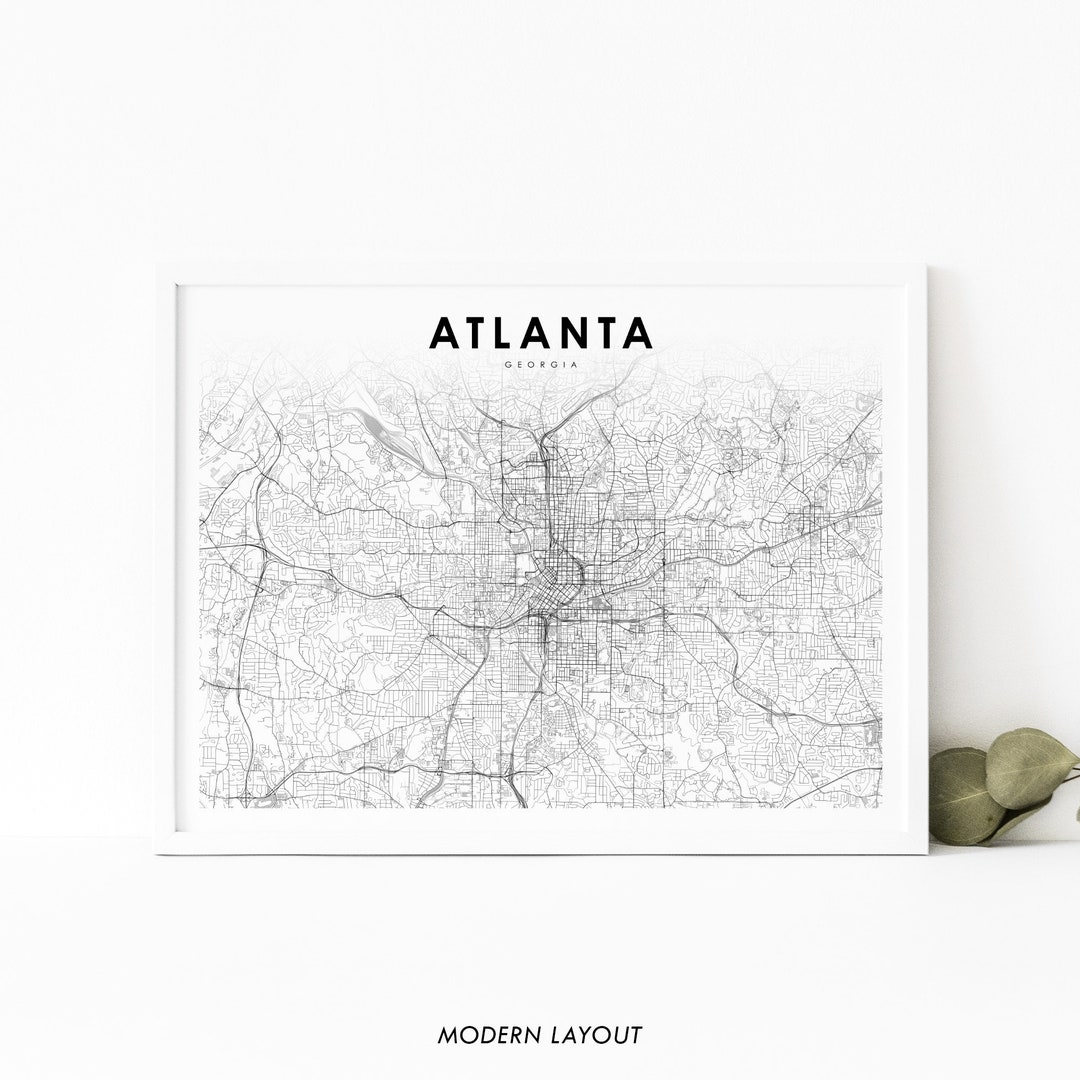 Impression de carte d’Atlanta GA, affiche d’Art de carte de Géorgie USA ...