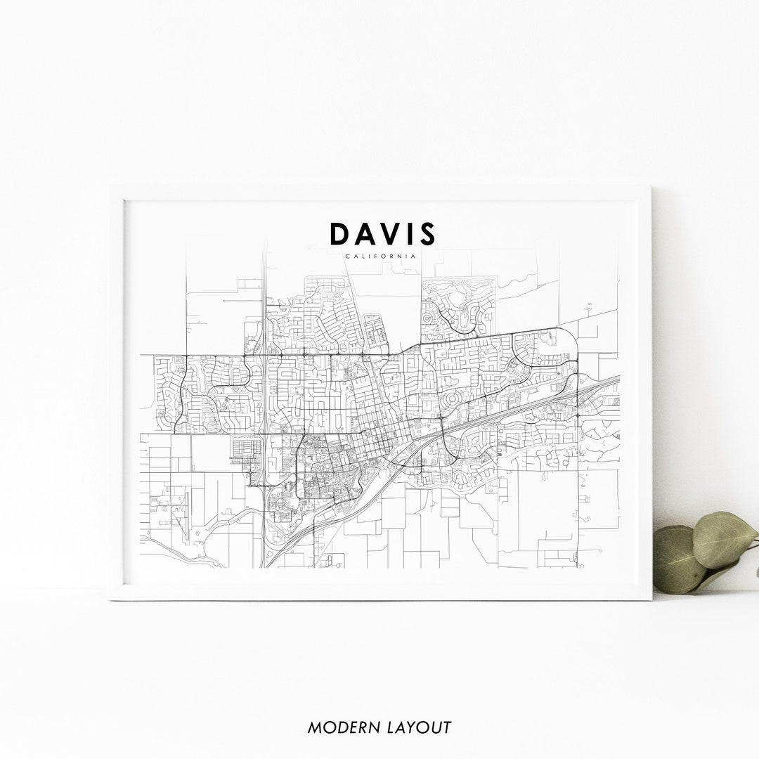 Davis CA Map Print, California USA Map Art Poster, Yolo County UCD City ...