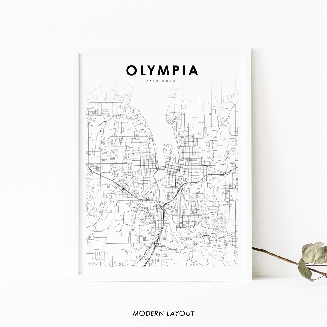 Olympia WA Map Print, Washington USA Map Art Poster, Thurston, City ...