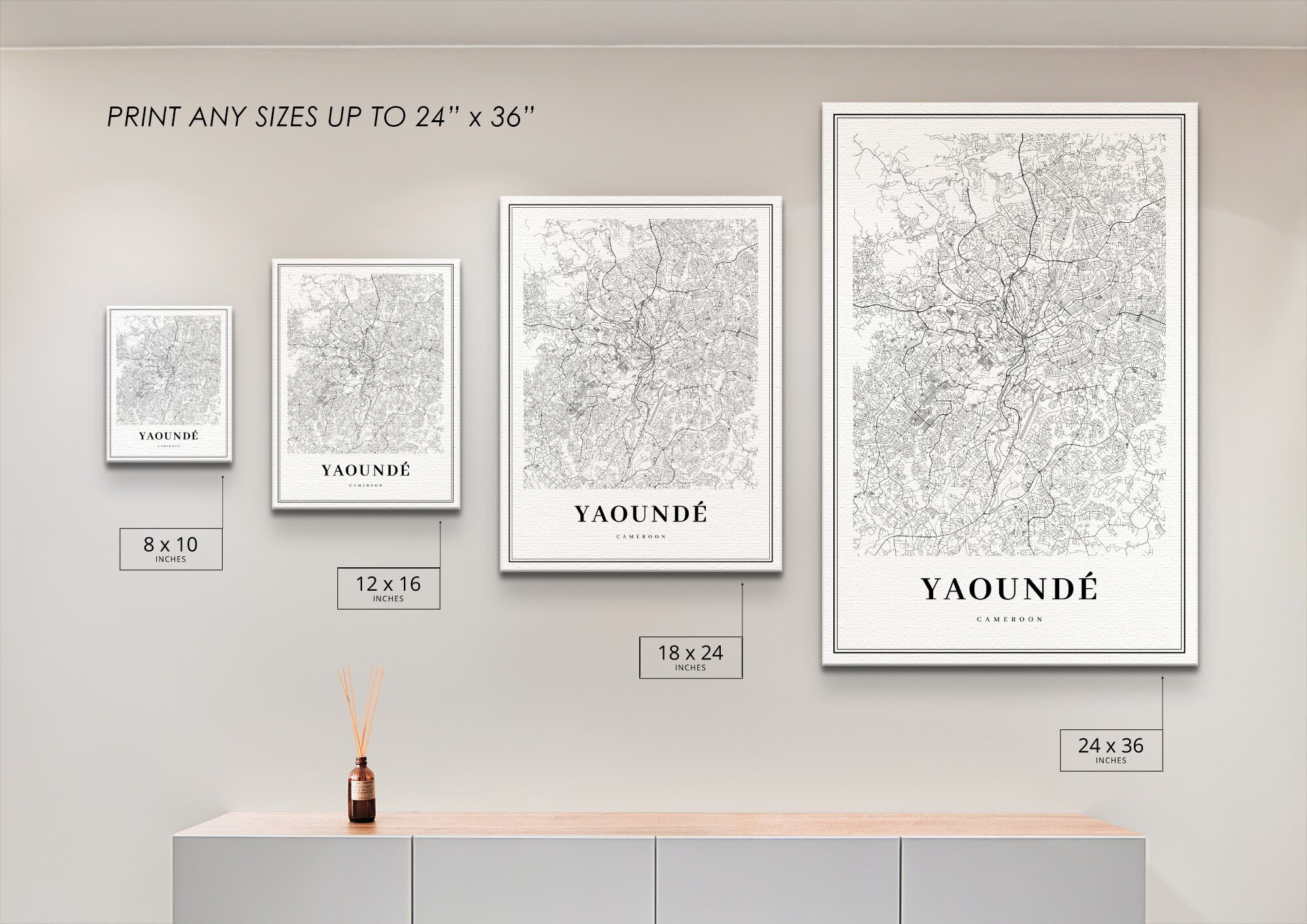 Yaounde Cameroon Map Print, Map Art Poster, Yaoundé Africa City Street ...