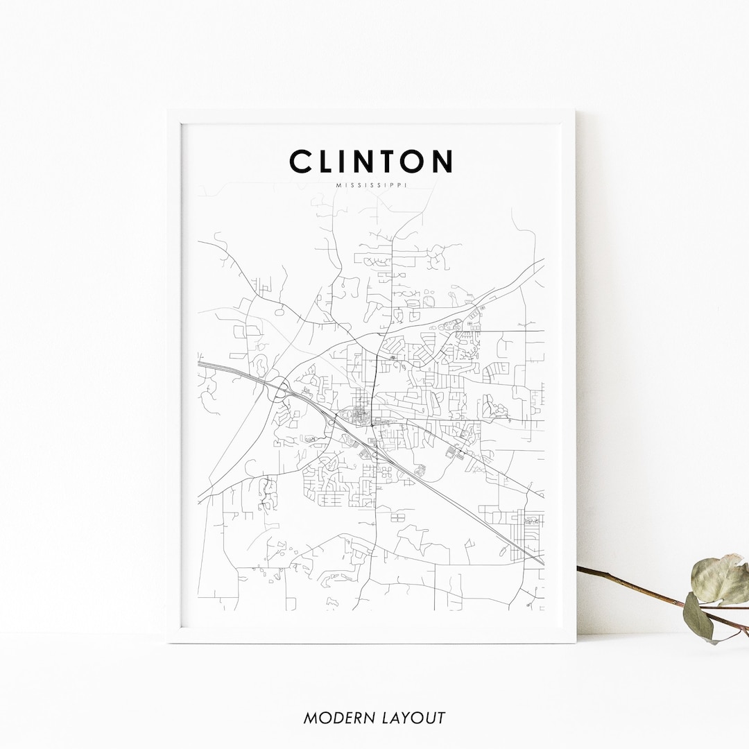 Clinton MS Map Print, Mississippi USA Map Art Poster, Jackson, City ...