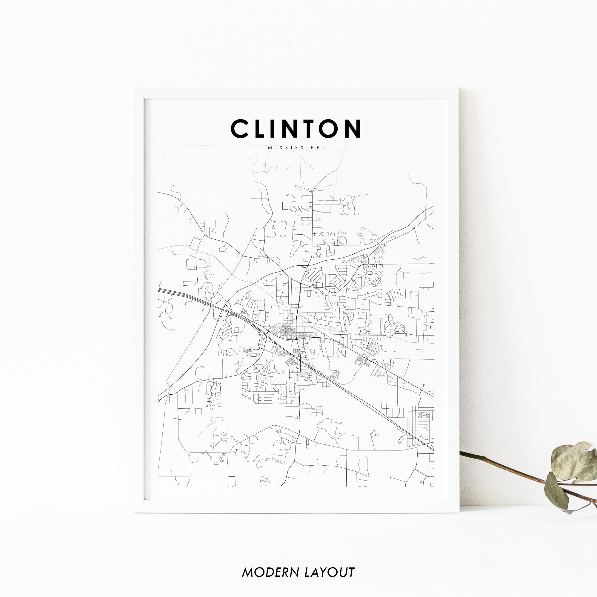 Clinton MS Map Print Mississippi USA Map Art Poster Jackson - Etsy