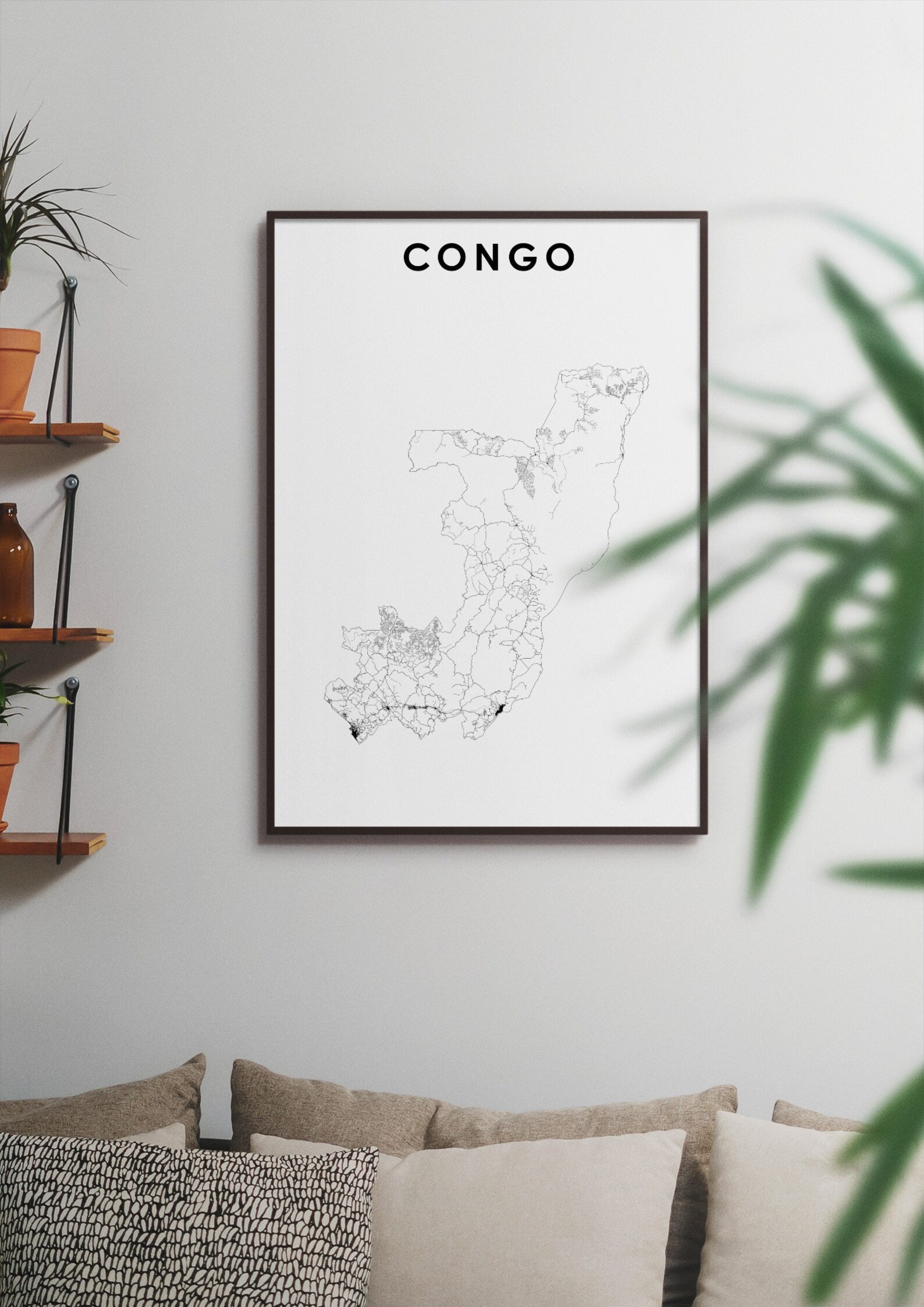 Republic of the Congo Map Print Road Map Art Poster | Etsy