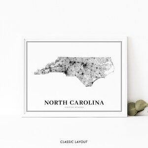 North Carolina Map Print, State Road Map Print, NC USA United States ...