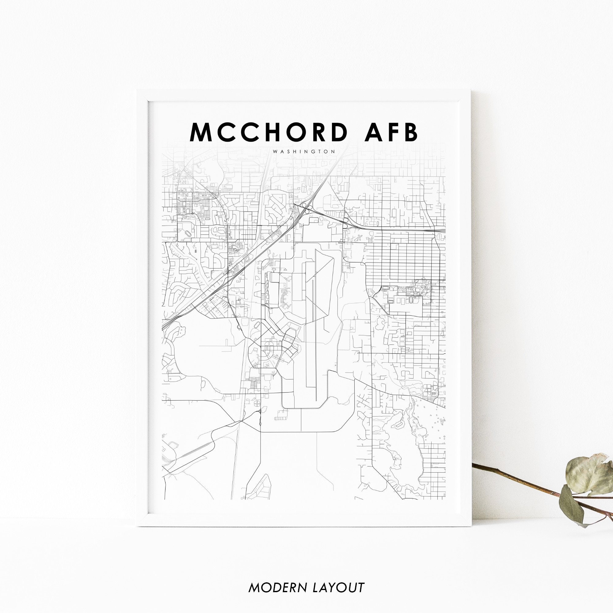 Mcchord AFB WA Map Print, Air Force Base Washington US Army Base Poster ...