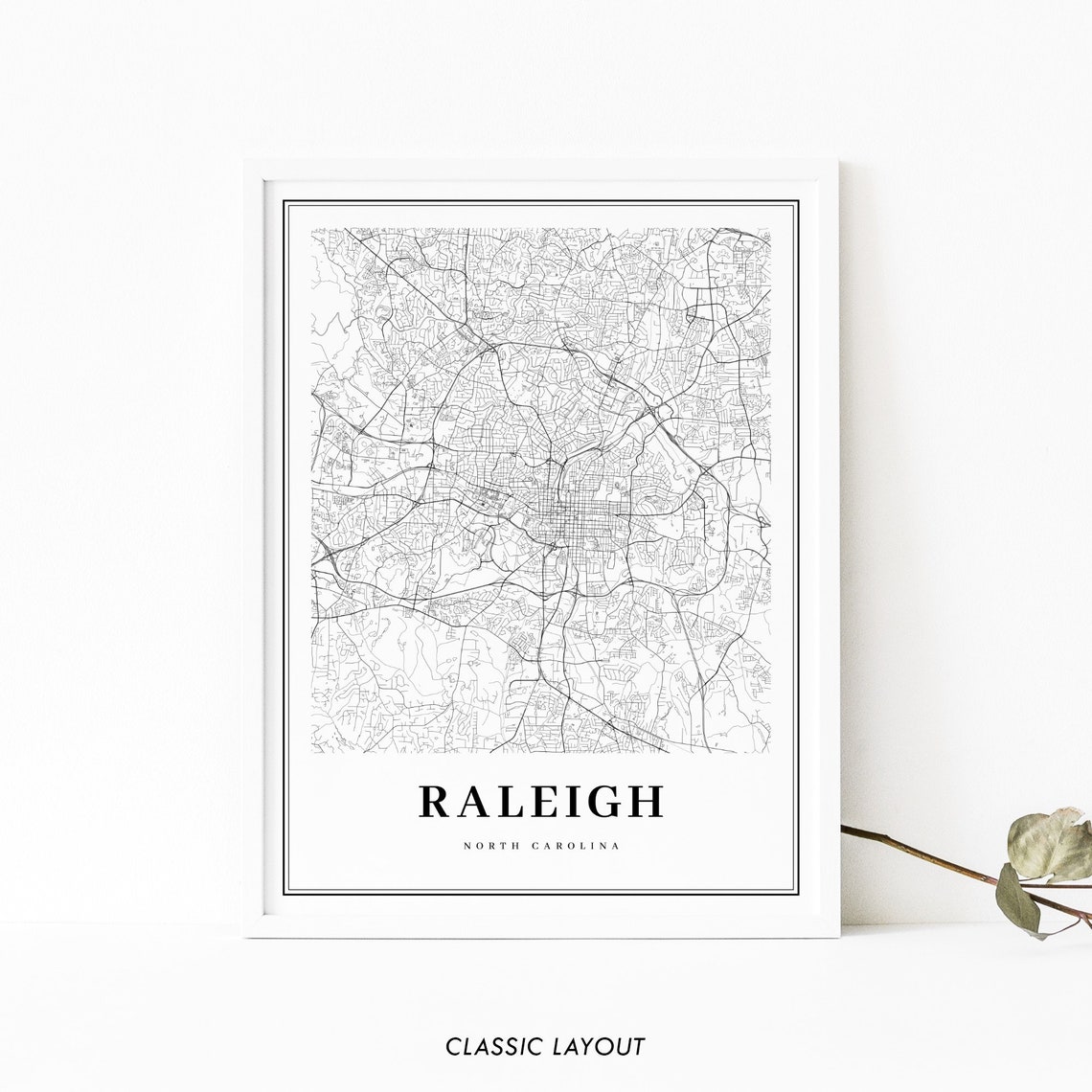 Raleigh NC Map Print, North Carolina USA Map Art Poster, City Street ...
