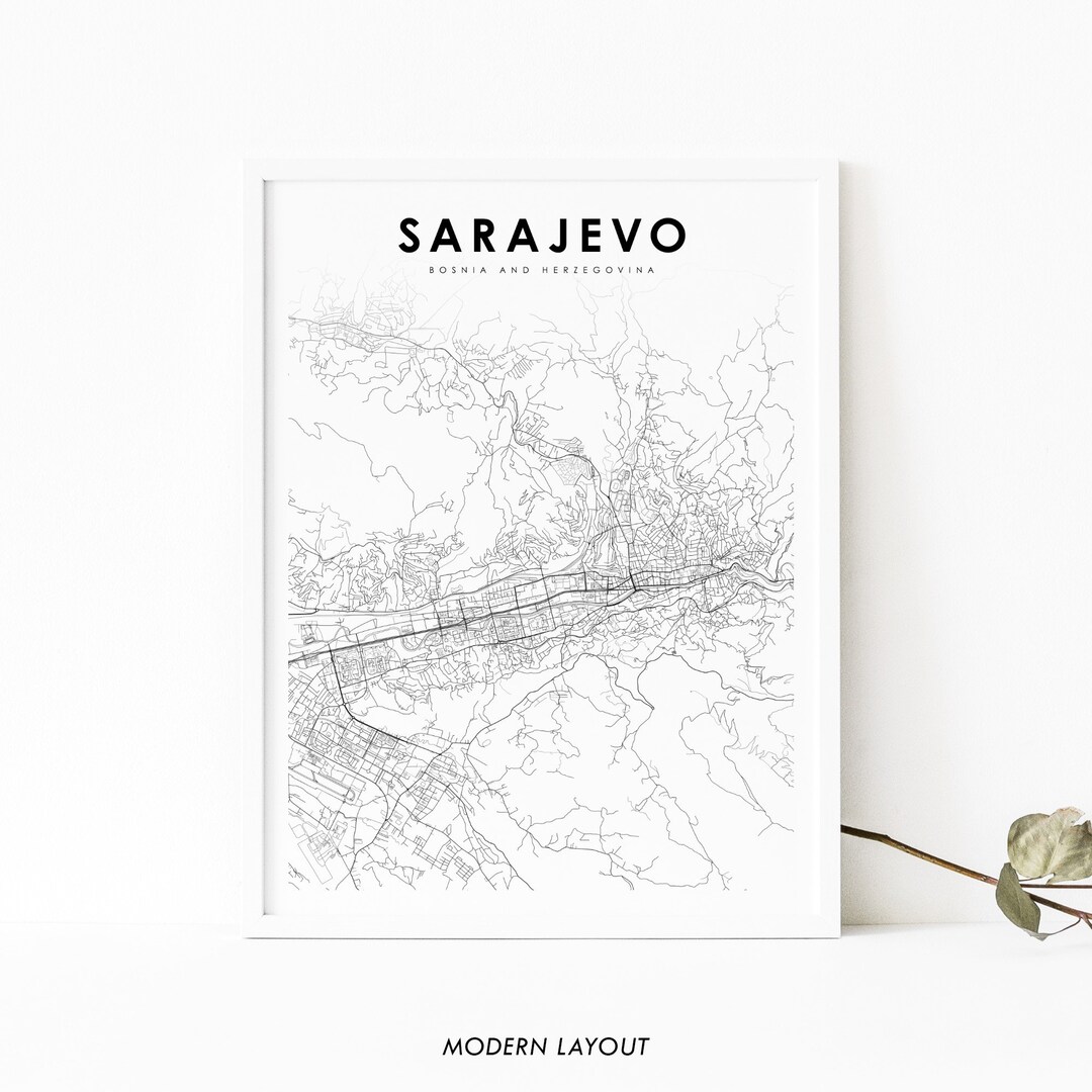 Sarajevo Map Print, Bosnia and Herzegovina Map Art Poster, City Road ...