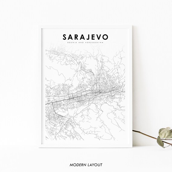 Sarajevo Map Print Bosnia and Herzegovina Map Art Poster | Etsy