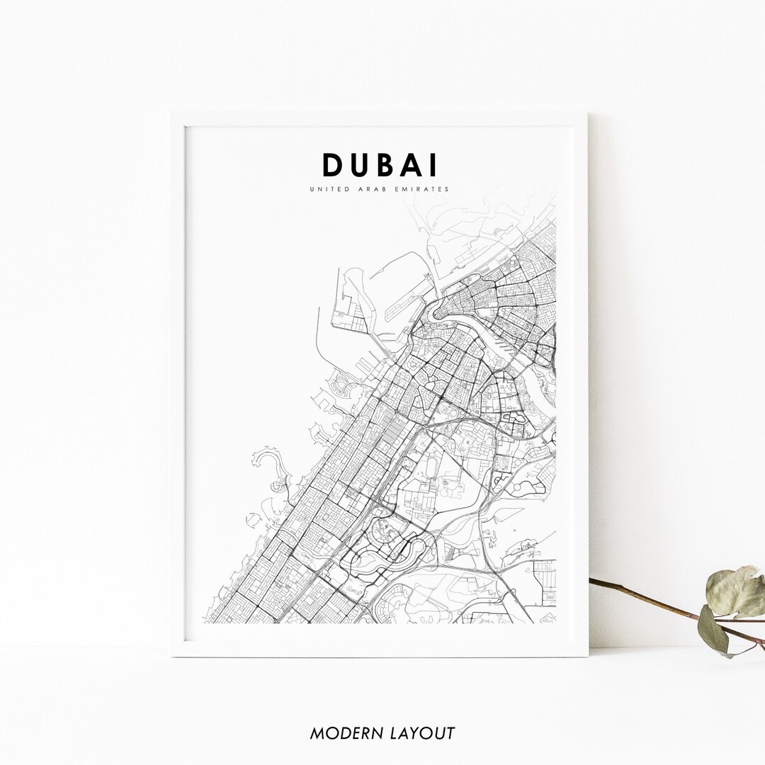 Downtown Dubai UAE Map Print, United Arab Emirates Map Art Poster, دبي ...