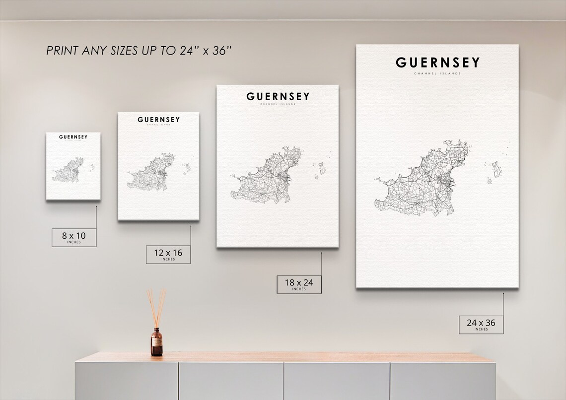 Guernsey Map Print, Channel Islands UK Map Art Poster, Bailliage De ...