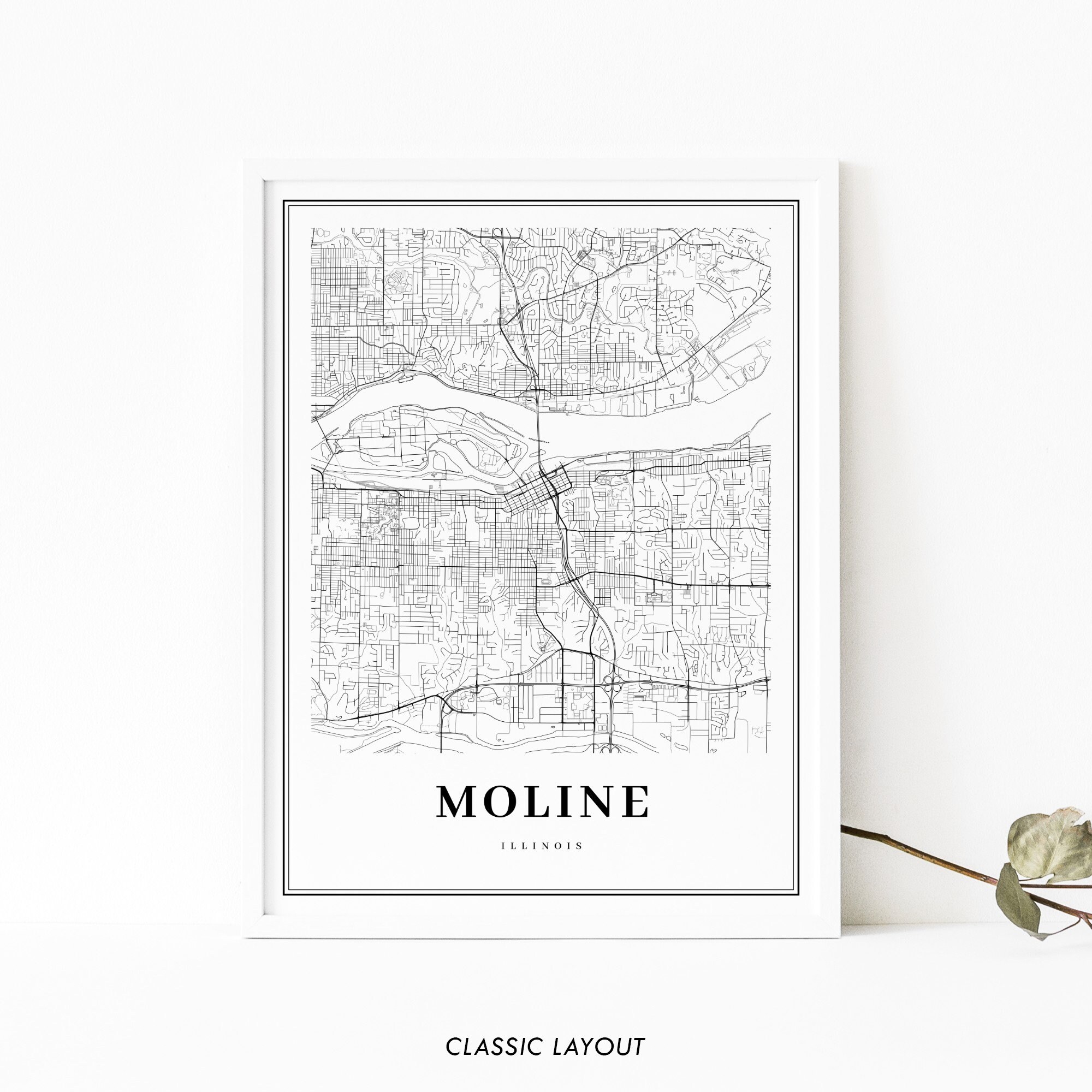 Moline IL Map Print Illinois USA Map Art Poster Quad Cities - Etsy