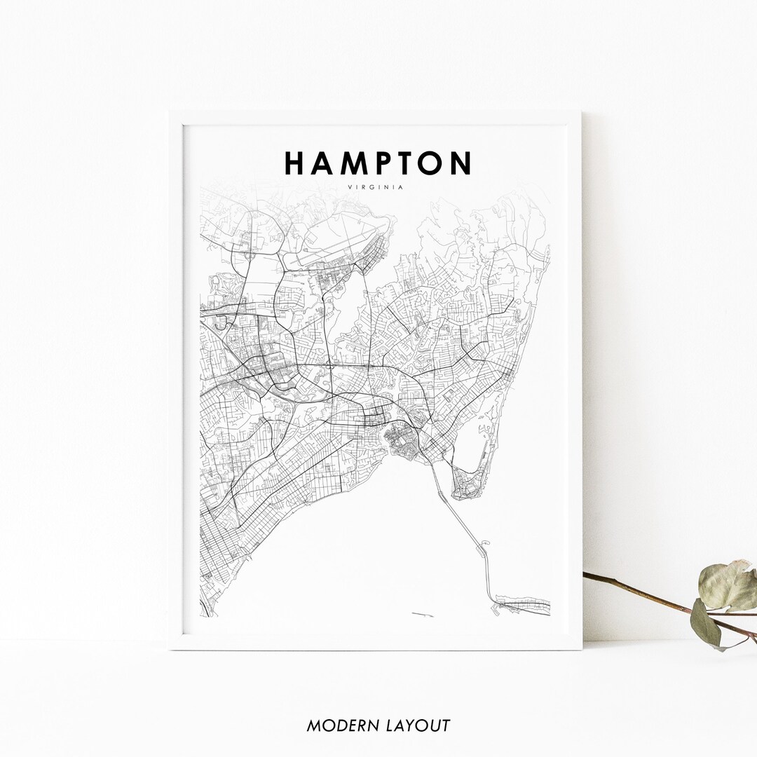 Hampton VA Map Print, Virginia USA Map Art Poster, Hampton Roads, City ...