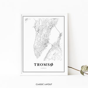 Tromso Norway Map Print, Map Art Poster, Tromsø Romsa Tromssa, City ...