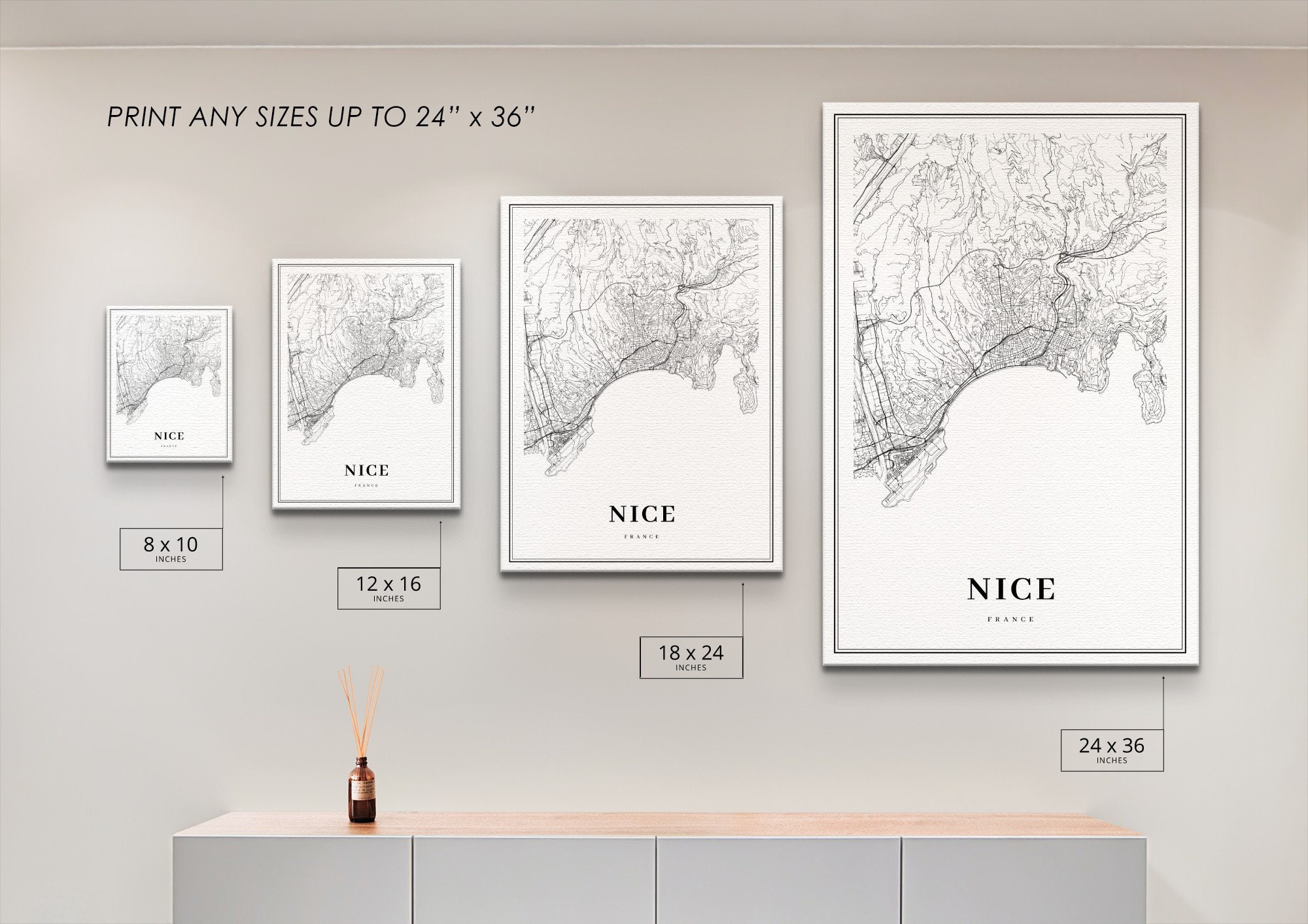 Nice France Map Print, Map Art Poster, Niça Nissa Nizza Nicaea, City ...