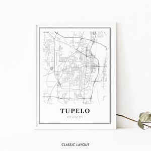 Tupelo MS Map Print, Mississippi USA Map Art Poster, Lee County, City ...
