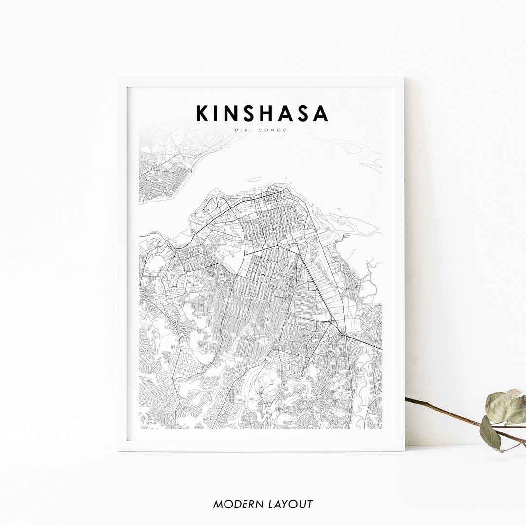 Kinshasa DR Congo Map Print, Map Art Poster, Léopoldville DRC, City ...