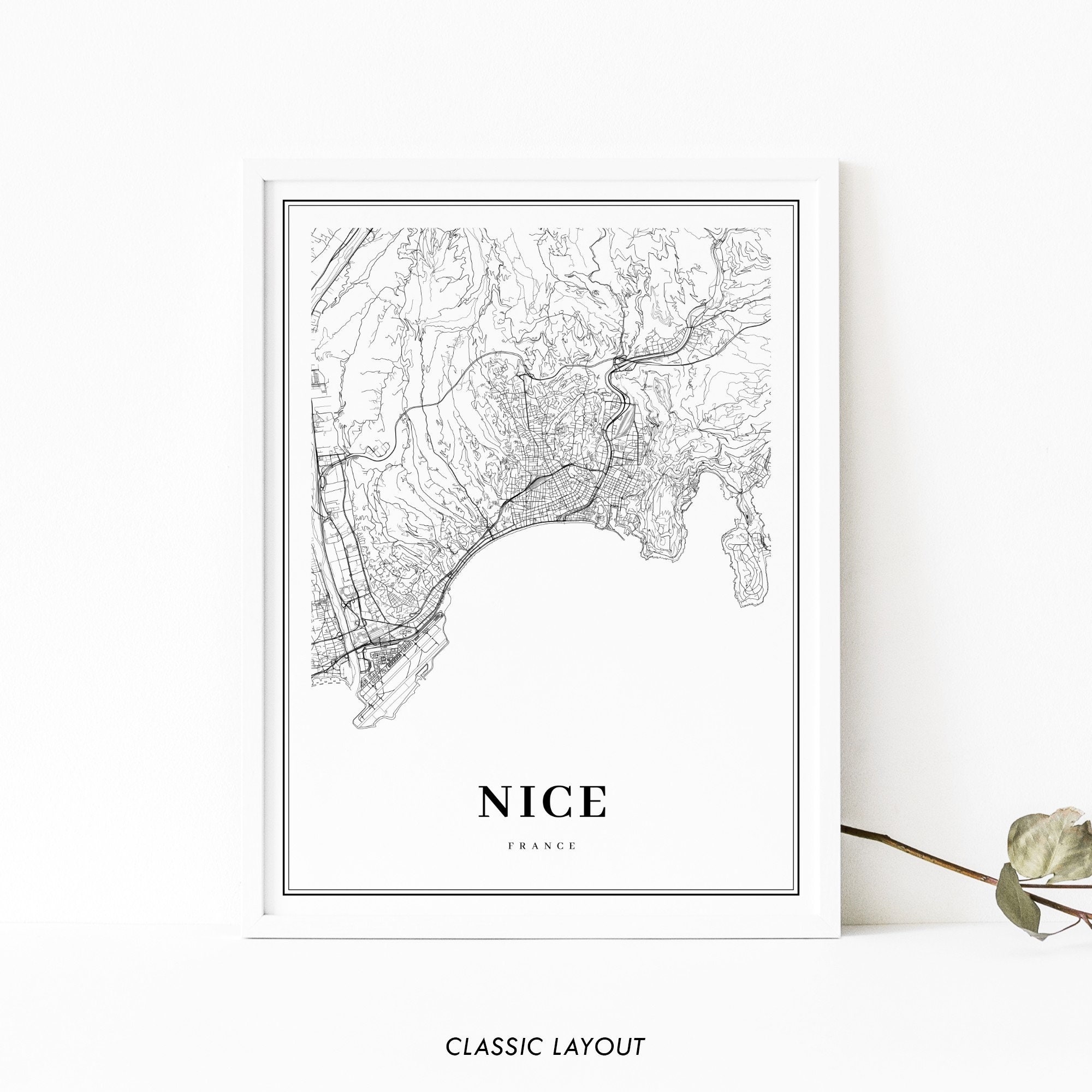 Nice France Map Print, Map Art Poster, Niça Nissa Nizza Nicaea, City ...