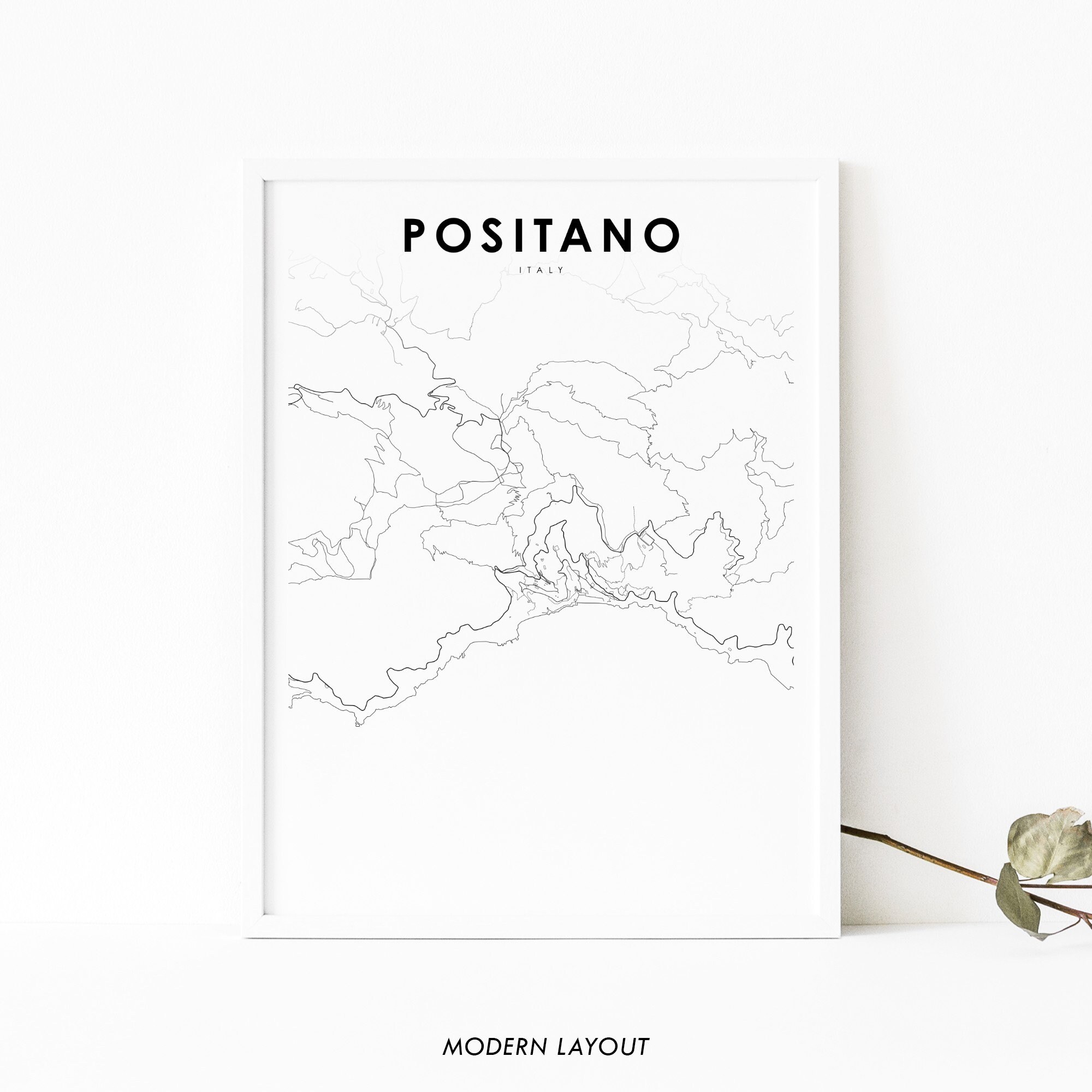 Positano Italy Map Print, Italia Map Art Poster, Amalfi Salerno, City ...
