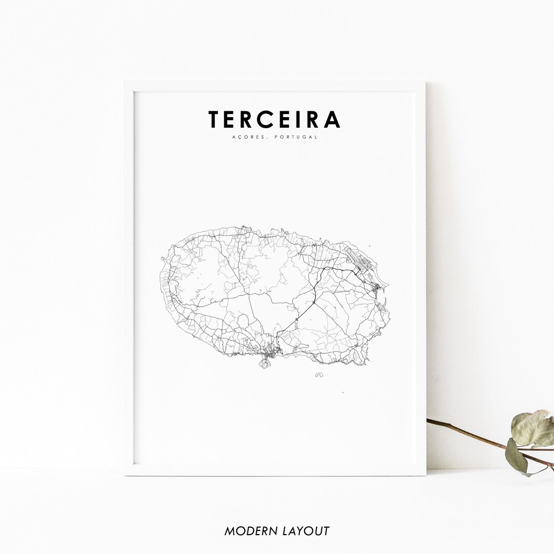 Terceira Island Azores Map Print, Portugal Road Map Poster, Ilha ...
