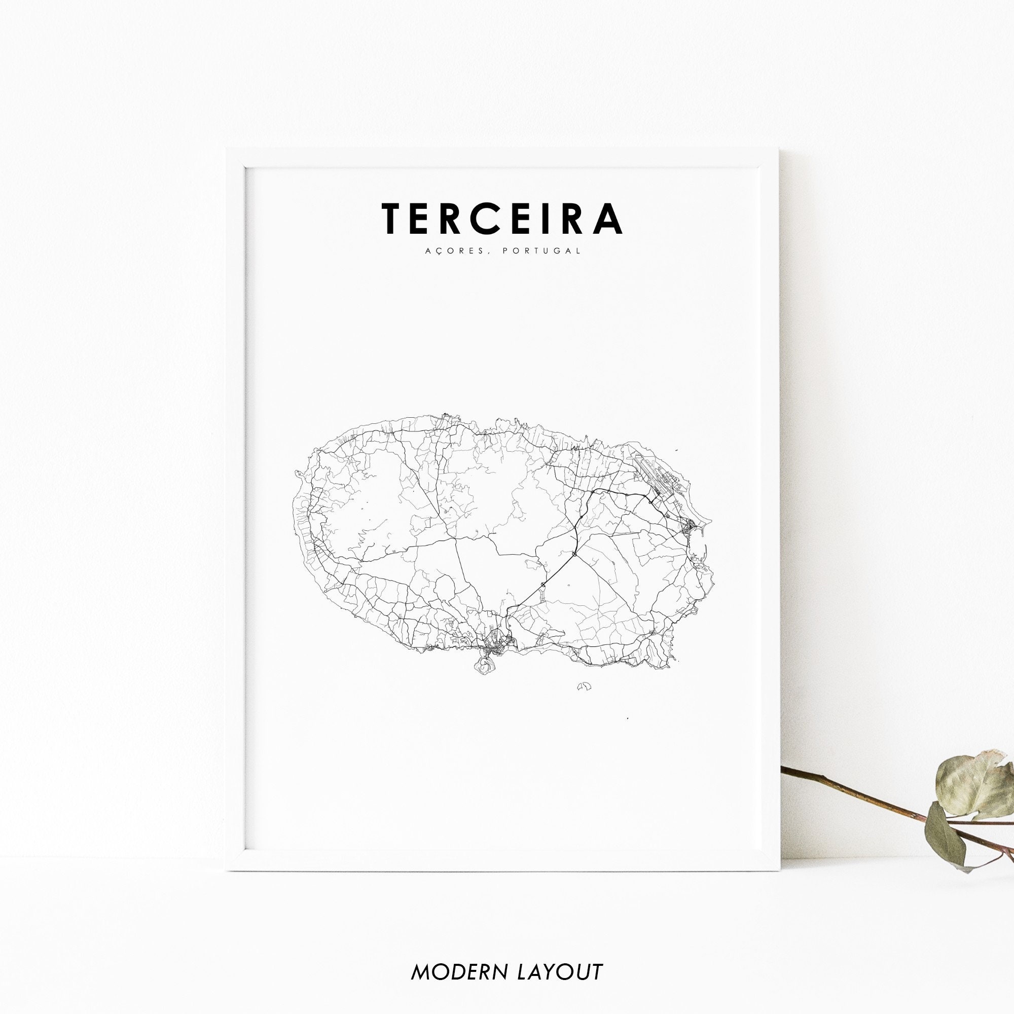 Terceira Island Azores Map Print, Portugal Road Map Poster, Ilha ...