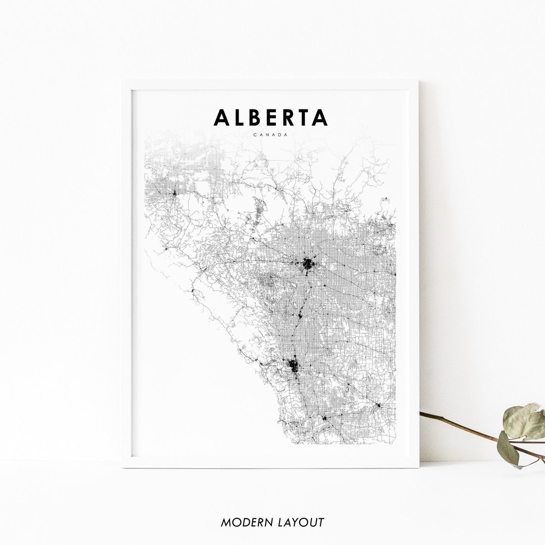 Southern Alberta Map Print, AB Canada Road Map Print, Calgary, Canada ...