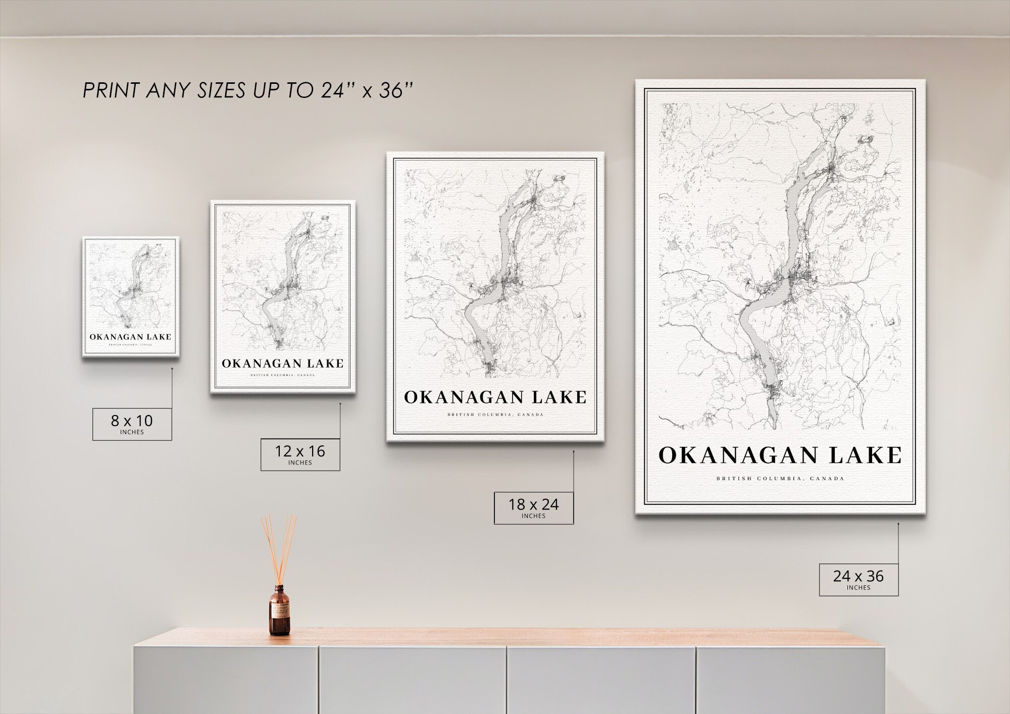 Okanagan Lake BC Canada Map Print British Columbia Map Art - Etsy Canada