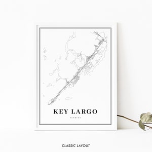 Key Largo FL Map Print, Florida USA Map Art Poster, Florida Keys, City ...