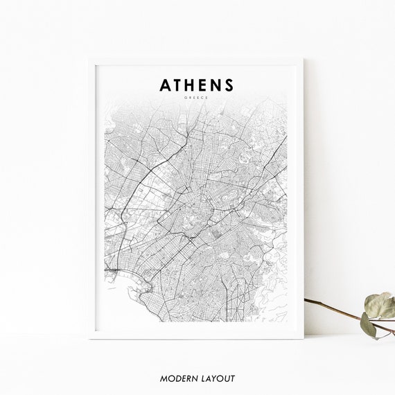 Athens Greece Map Print Map Art Poster Αθήνα Ελλάδα City | Etsy