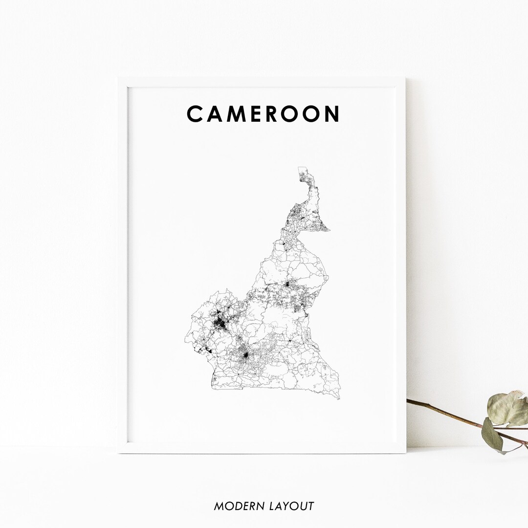 Cameroon Map Print, Country Road Map Poster, Cameroun Yaoundé Yaounde ...