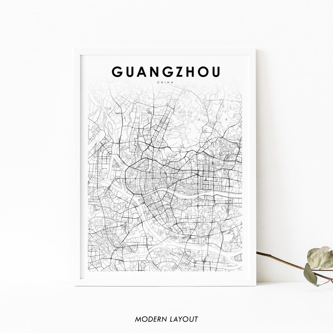Guangzhou China Map Print, Map Art Poster, 广州市 广州 廣州 Canton, City ...