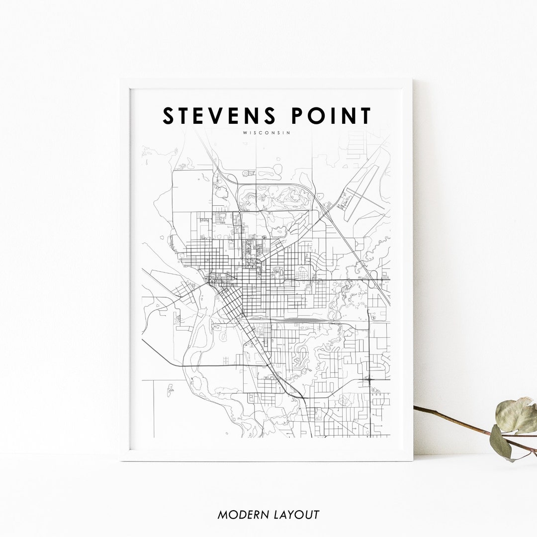 Stevens Point WI Map Print, Wisconsin USA Map Art Poster, Portage, City ...