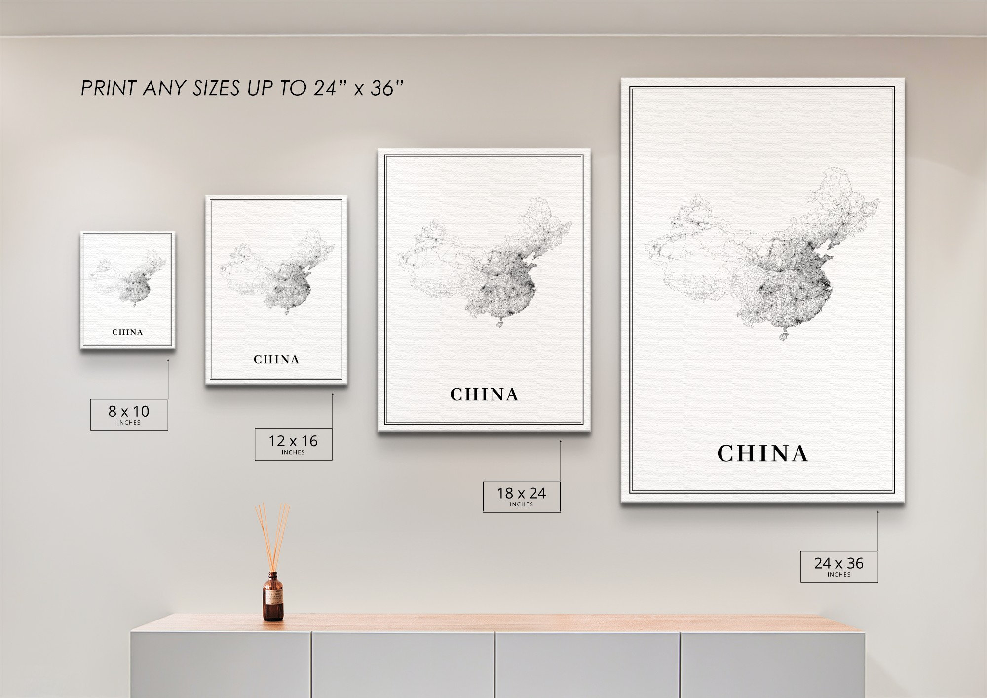 China Map Print, China Road Map Poster, 中国 中华人民共和国 PRC People's ...